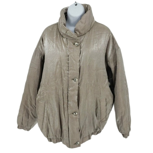 Vintage | Jackets & Coats | Vintage 8s Shiny Pale Gold Puffer Coat ...